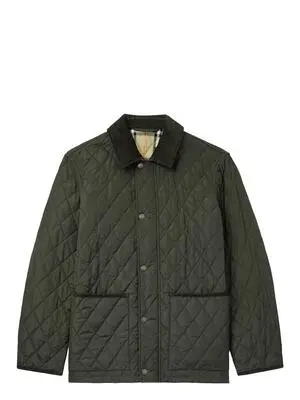 Burberry Quilted Shell Jacket With Corduroy Trim - Green