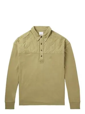 MARANT Kian Logo-embroidered Quilted Poplin-panelled Cotton-jersey Polo Shirt - Green