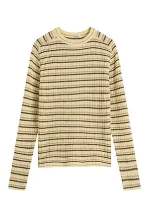 Auralee Shetland Wool Cashmere Rib Knit P/o - Ivory Stripe