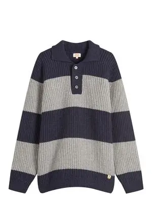 Armor Lux Stripe Knit Rugby Jumper - Navy/slate
