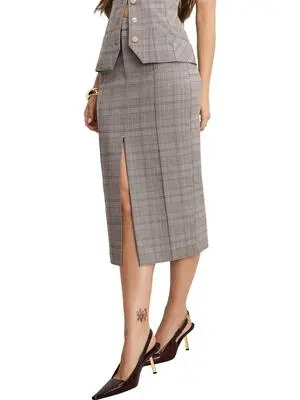 GOOD AMERICAN Plaid Fitted Midi Skirt