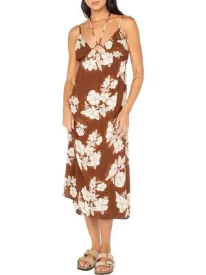 Roxy Sunshine Crush Floral Halter Midi Dress Tiramisu