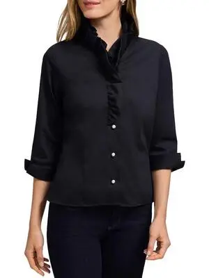 Foxcroft Edith Ruffle Button-Up Shirt Black