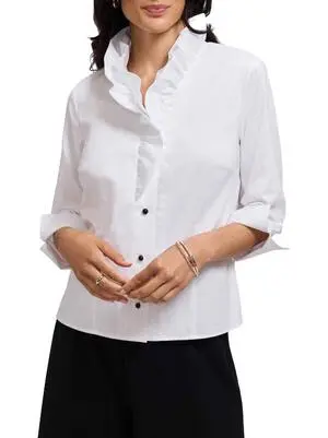 Foxcroft Edith Ruffle Button-Up Shirt White