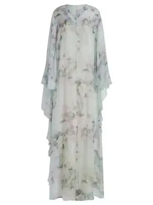 Alberta Ferretti Floral Print Cape Maxi Dress - Blue