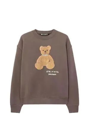 Palm Angels Teddy-applique Crew Neck Sweatshirt - Grey
