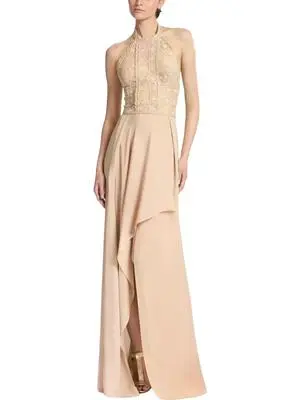 Elie Saab Lace-insert Halter Neck Dress - Neutrals