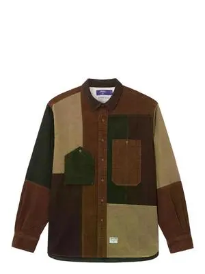 AFTERMATHS Patchwork Corduroy Shirt - Brown