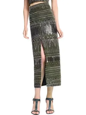 Elie Saab Beaded Midi Skirt - Green