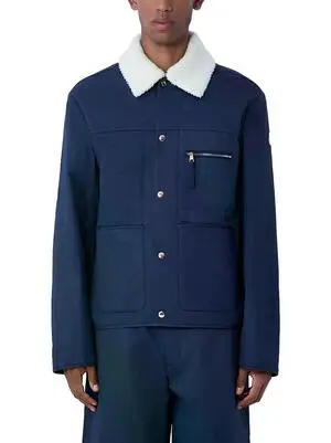 Moncler Logo-patch Shearling-collar Jacket - Blue