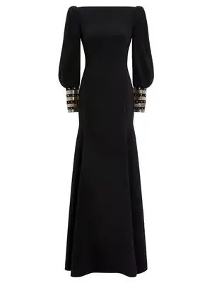 Jenny Packham Embellished-cuffs Puff-sleeve Maxi Dress - Black