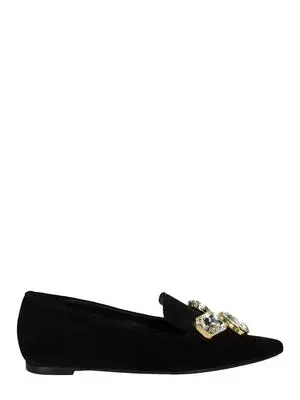 RAS Pointed-toe Crystal-embellished Loafers - Black