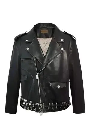 BIRTH OF ROYAL CHILD Pin-detail Leather Biker Jacket - Black