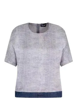 Giorgio Armani Denim Trim Short Sleeve Blouse - Grey