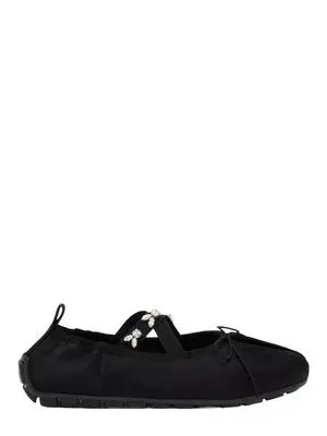 Simone Rocha Pleated Ballet Flats With Crystal Embellishments - Black