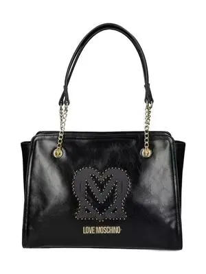 Moschino Logo-plaque Studded Shoulder Bag - Black