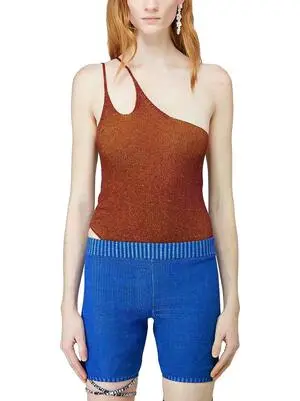 ISA BOULDER One-shoulder Ribbed Tank Top - Brown