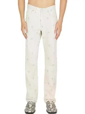 Martine Rose Floral-embroidered Straight-leg Jeans - White