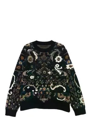 Sacai Floral-pattern Crew-neck Sweater - Blue
