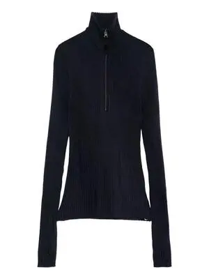 Kristensen Du Nord Zip-up Ribbed Knit Sweater - Blue