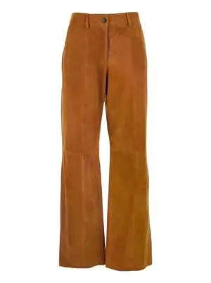 TELA Suede Straight-leg Trousers - Brown