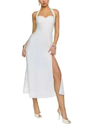 REFORMATION Halter Neck Split Dress - White