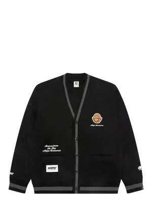 AAPE BY *A BATHING APE® Embroidered Ape Head Ribbed Trim Cardigan - Black
