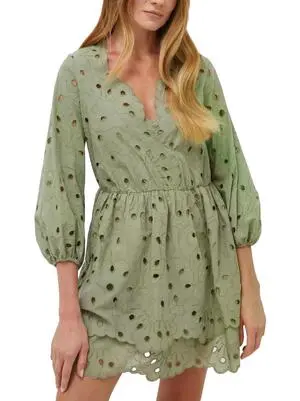 IVY OAK Eyelet-embroidered Tiered Dress - Green