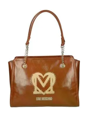Moschino Logo-plaque Studded Shoulder Bag - Brown