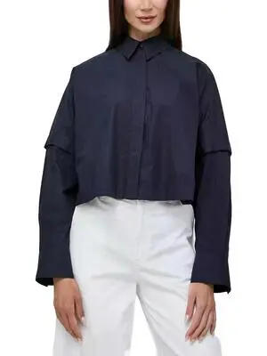 IVY OAK Double-layer Cropped Shirt - Blue