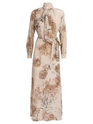 Eleventy Silk Printed Maxi Dress - Beige