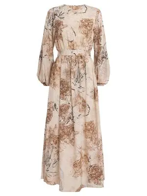 Eleventy Silk Printed Maxi Dress - Beige