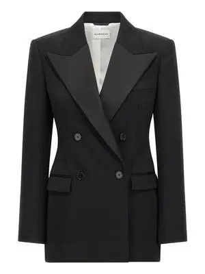 Givenchy Satin Lapel Grain De Poudre Wool Blazer - Black