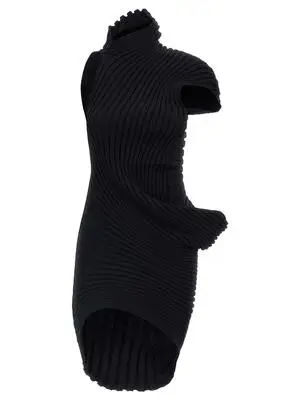 Issey Miyake Knit Ribbed Mini Dress - Black