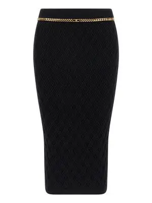 Elisabetta Franchi Viscose Knit Diamond Pattern Midi Skirt - Black