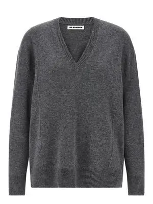 JIL SANDER Cashmere Blend V-neck Sweater - Gray