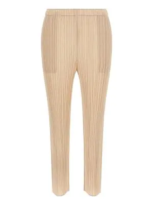 Issey Miyake Pleated Straight Leg Pants - Beige
