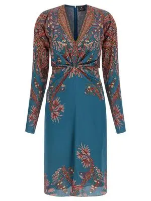 Etro Floral Print Viscose Midi Dress - Blue