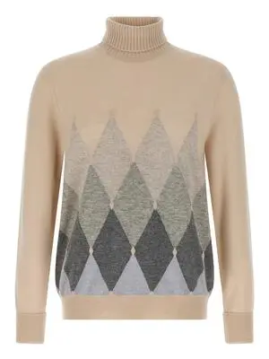 BALLANTYNE Argyle Cashmere Turtleneck Sweater White