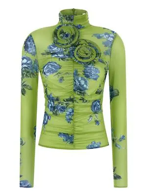 Magda Butrym Floral Print Top With Rose Appliqu - Green