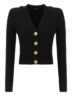 Balmain Twisted Knit Cardigan - Black