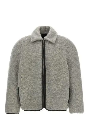 J.W.ANDERSON Bouclé Blend Jacket With Leather Trim - Gray