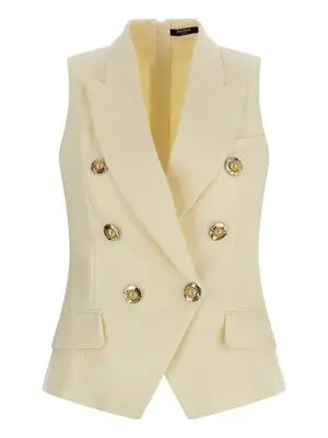 Balmain Double-breasted Natté Vest With Metal Button Detail - White