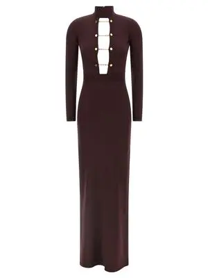 Elisabetta Franchi Long Sleeve Knit Dress - Bordeaux