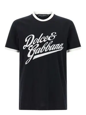Dolce & Gabbana Velvet Logo T Shirt - Blue