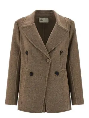 Tory Burch Double-breasted Mélange Wool Coat - Beige