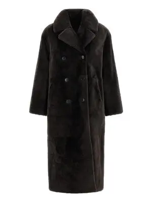 YVES SALOMON Double-breasted Shearling Coat - Brown