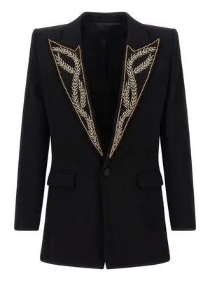 Balmain Leaf Embroidery Blazer - Black