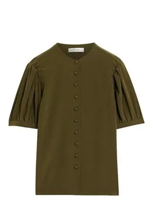 FRAME Silk Crepe De Chine Top - Army Green