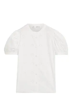 FRAME Broderie Anglaise Cotton Top - White